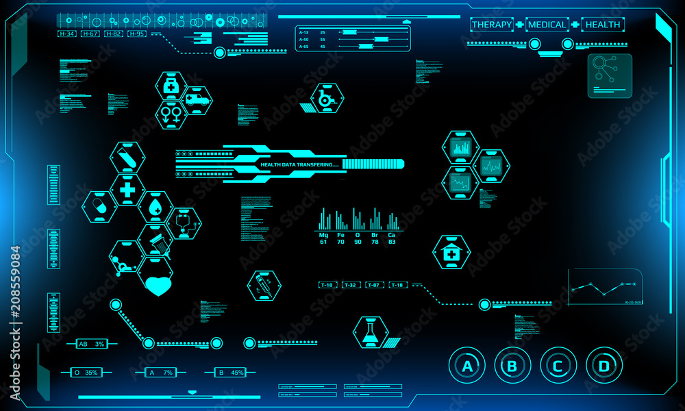 HUD Futuristic Health Care Information Icons Data Communication Vector ...