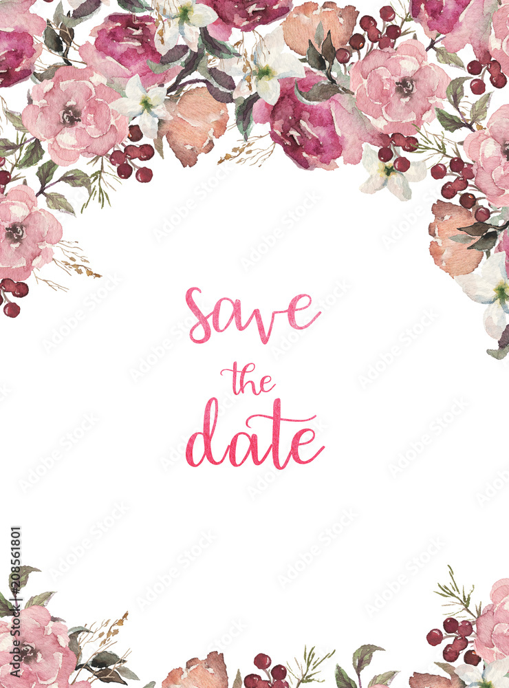 Watercolor flowers set. Beautiful floral clip art. Elegant floral frame ...