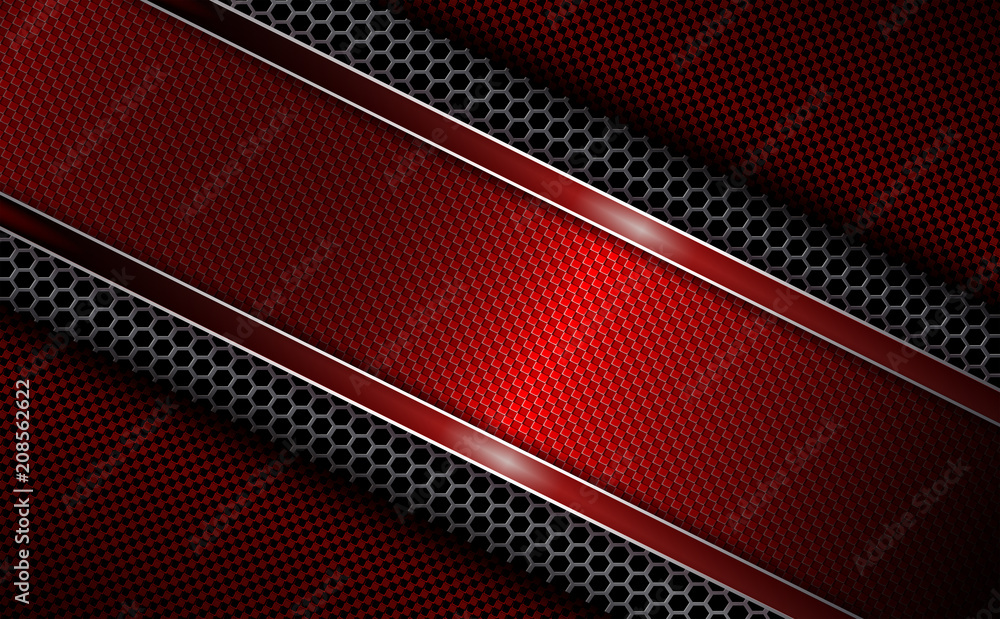 Geometric texture red background with metal grille and red frame with ...