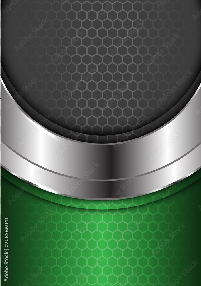 Abstract silver curve center with green gray hexagon pattern design ...
