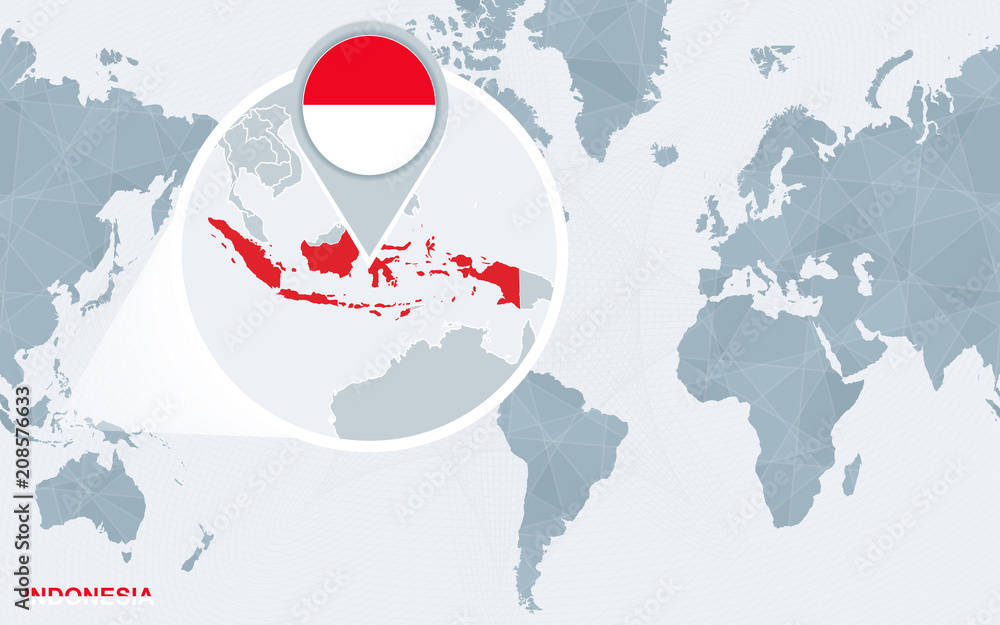 World map centered on America with magnified Indonesia. Stock Vector ...