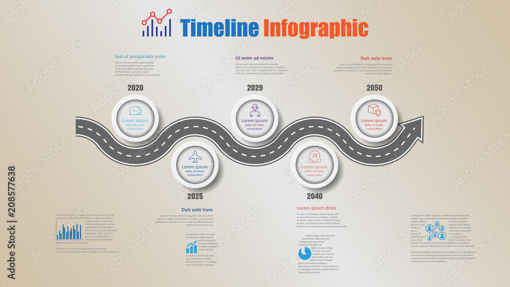 Road map business timeline infographic with 5 steps circle designed for ...