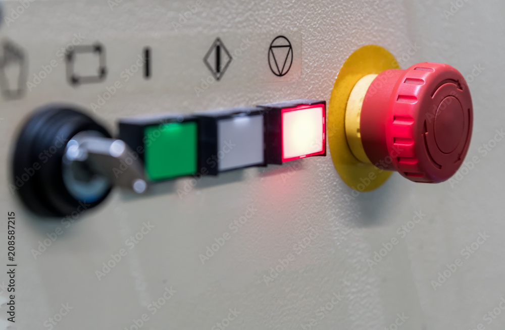 Emergency stop button on machine, shut down machine in case of abnormal ...