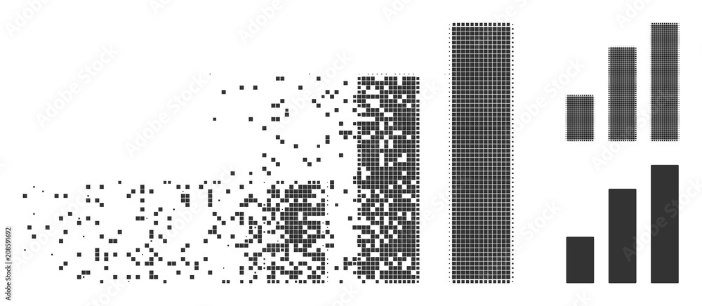 Gray vector bar chart icon in dissolved, dotted halftone and undamaged ...