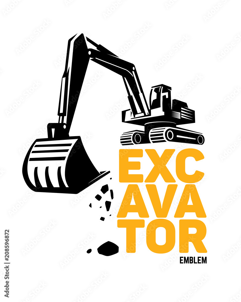 Stylized excavator. Vector illustration emblem Stock Vector | Adobe Stock