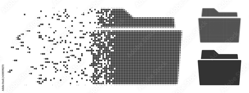 Grey vector folder icon in dissolved, pixelated halftone and undamaged ...