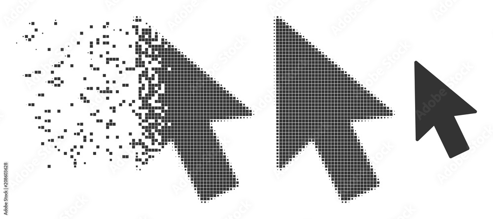Gray vector mouse cursor icon in dissolved, pixelated halftone and ...
