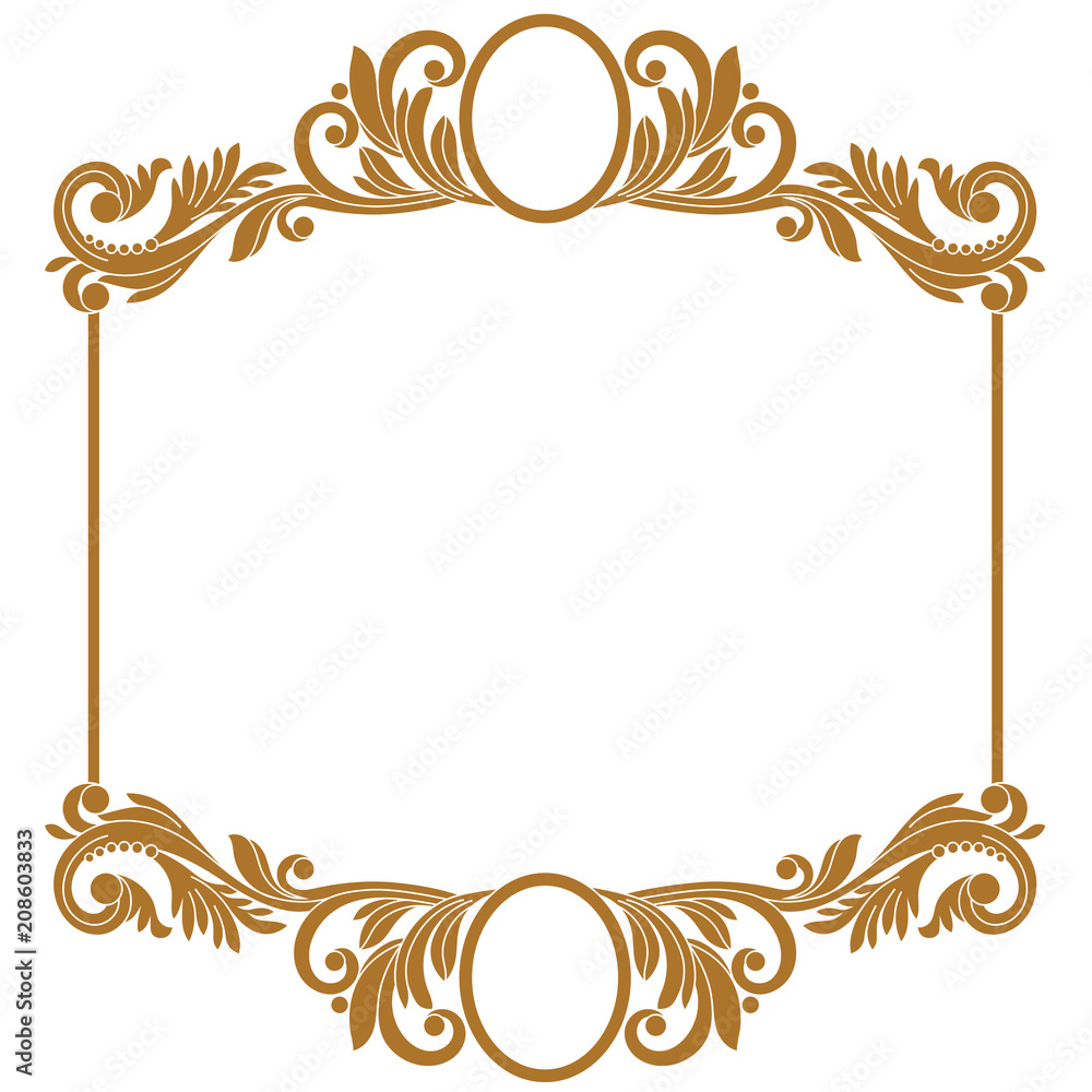 Golden vintage border frame engraving with retro ornament pattern in ...