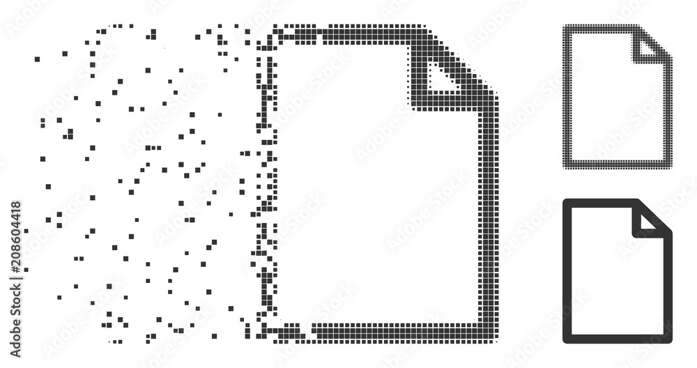 Gray vector new file icon in fractured, pixelated halftone and ...