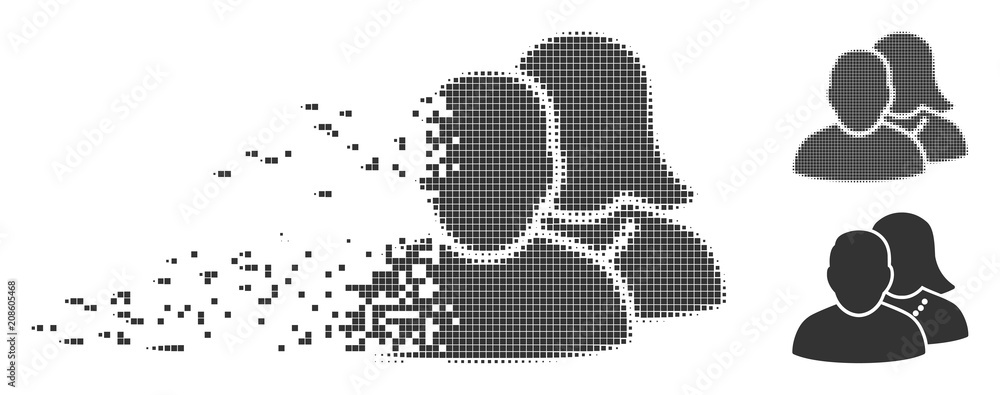Gray vector people icon in fractured, dotted halftone and undamaged ...