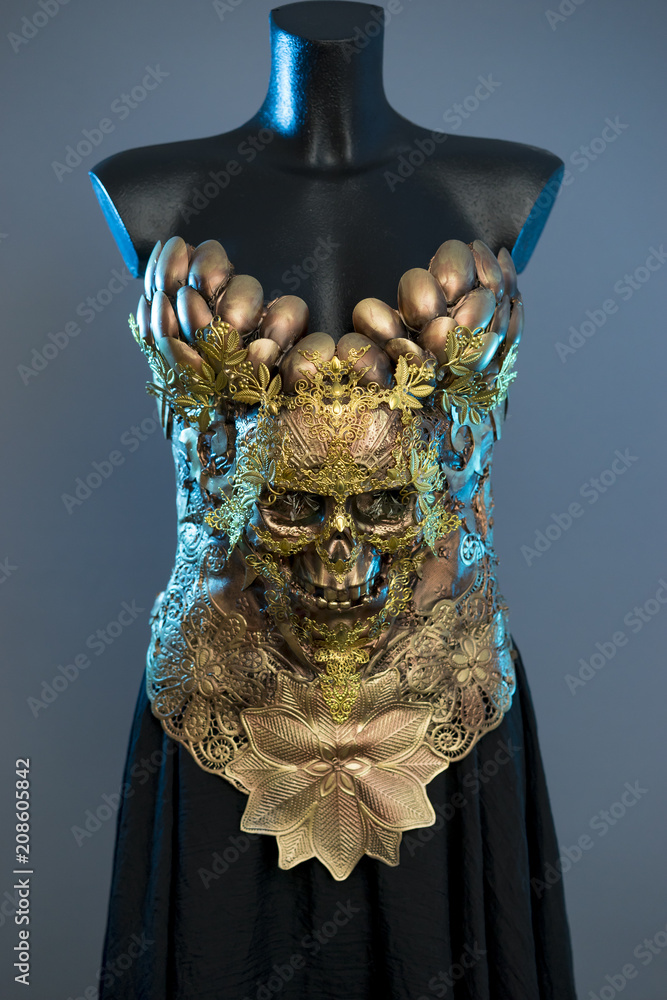 Female Gold Fashion Model Dress, gothic design with golden skull ...