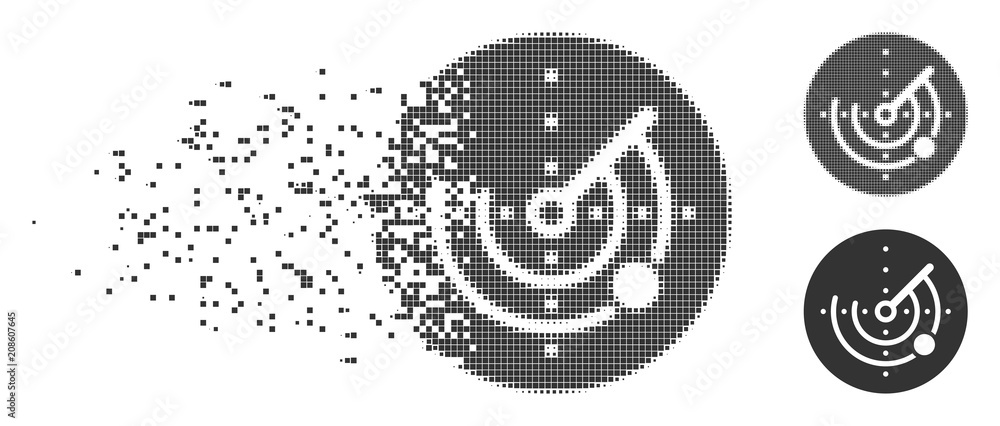 Grey vector radar icon in dissolved, dotted halftone and undamaged ...