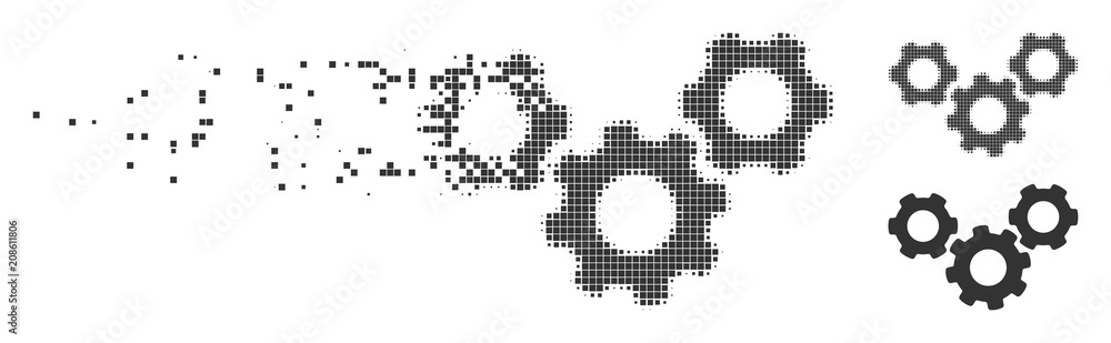 Grey vector system gears icon in dissolved, dotted halftone and ...