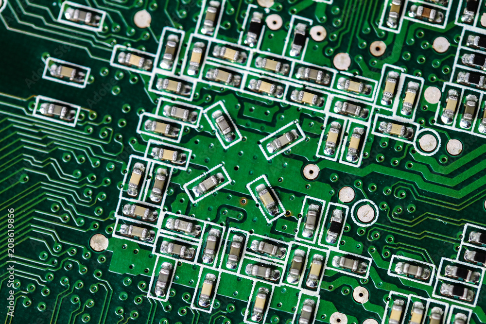 Leiterplatte mit Bestückung im Detail Stock-Foto | Adobe Stock