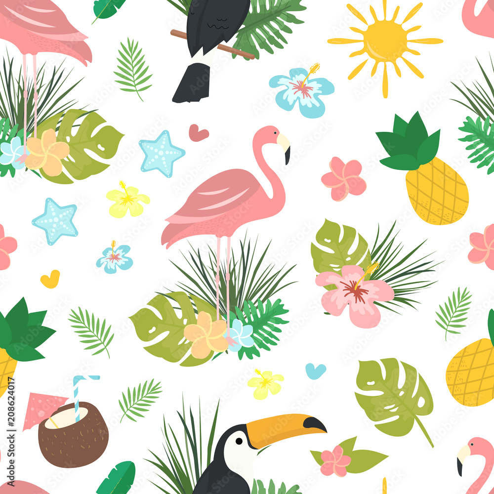 Seamless vector cartoon doodle pattern. Exotic tropical texture for ...