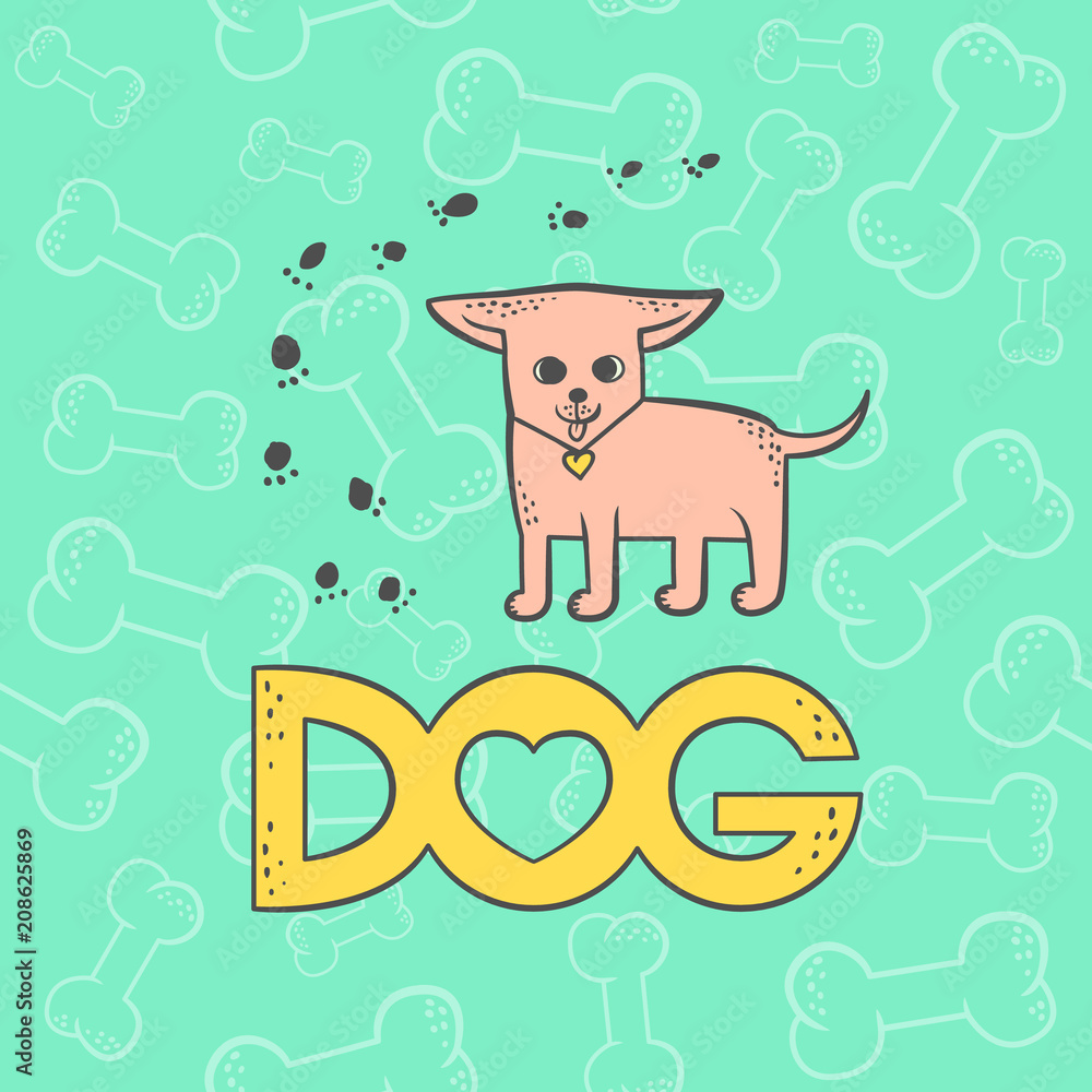 Vector Chihuahua dog funny caricature animal cartoon character. Contour ...