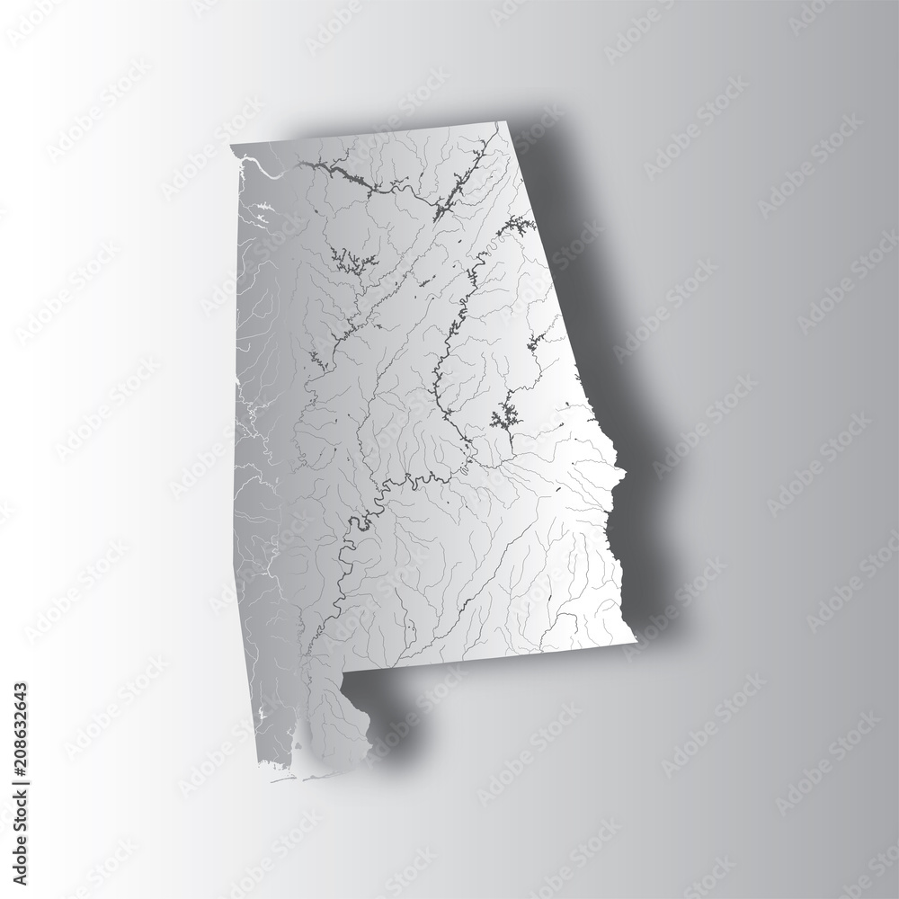 U.S. states - map of Alabama with paper cut effect. Please look at my ...