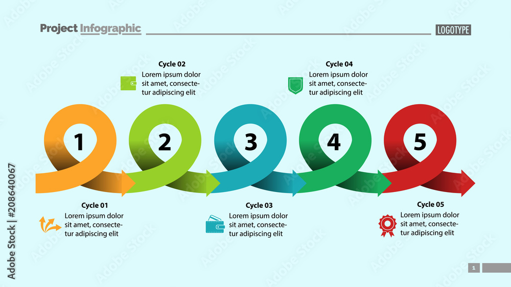 Five points process chart slide template. Business data. Scheme ...
