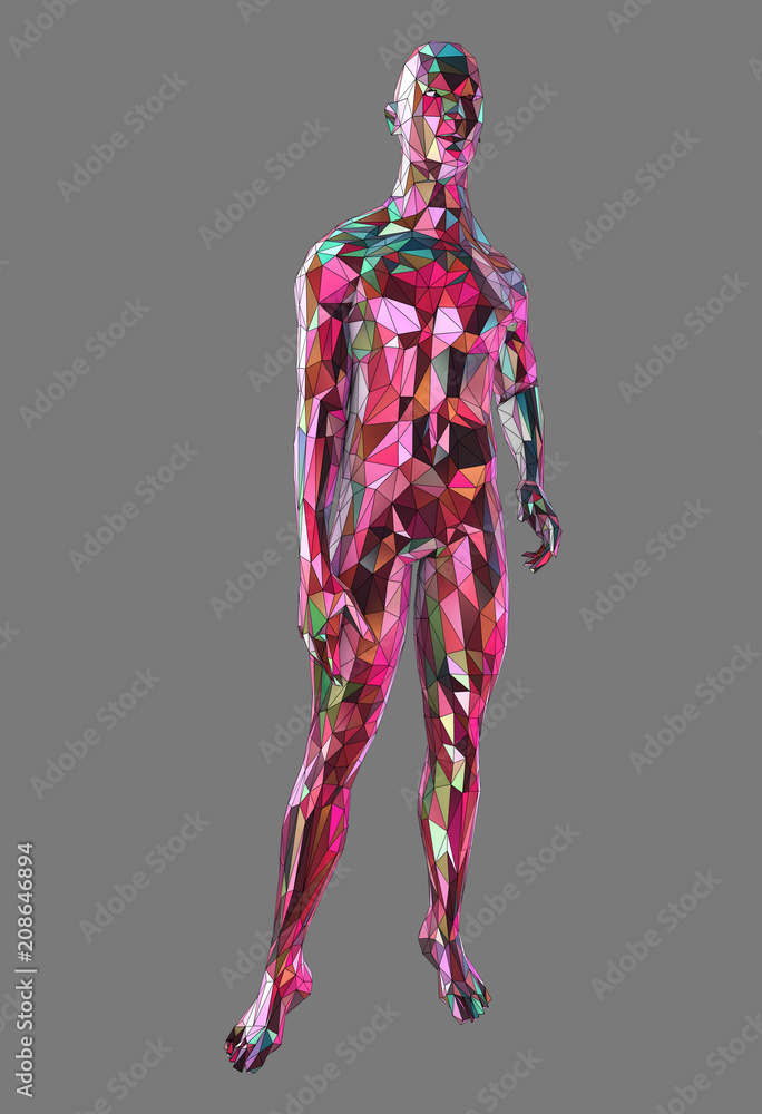 3d illustration by one person consisting of different colored areas in ...