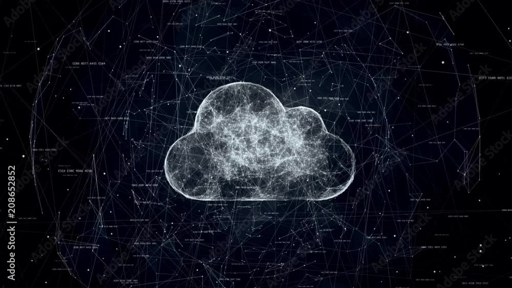 cloud computing, tech animation of cloud symbol from the chaotically ...