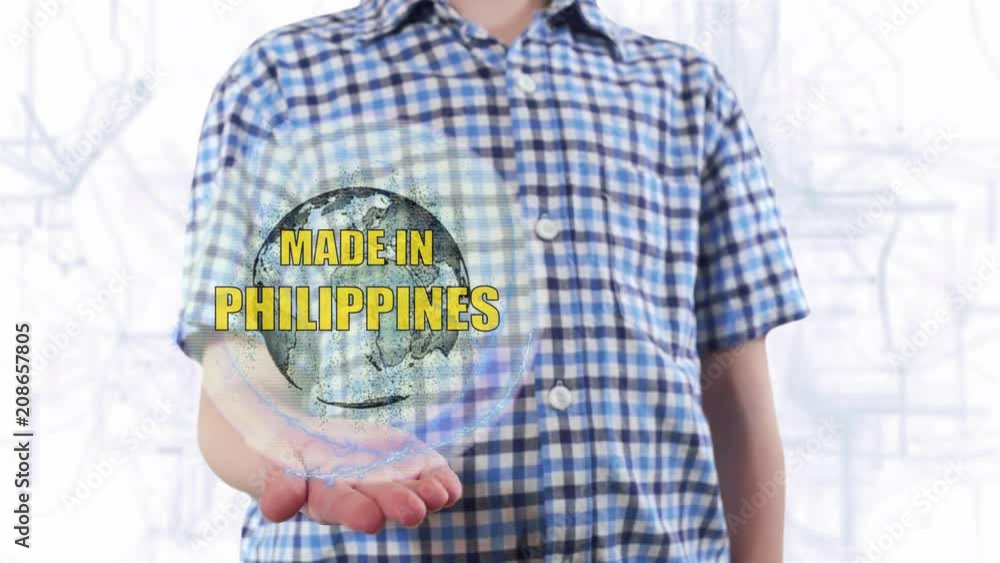 Young man shows a hologram of the planet Earth and text Agile. Boy with ...