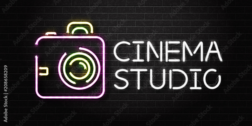 Vector realistic isolated neon sign of camera logo for decoration on ...