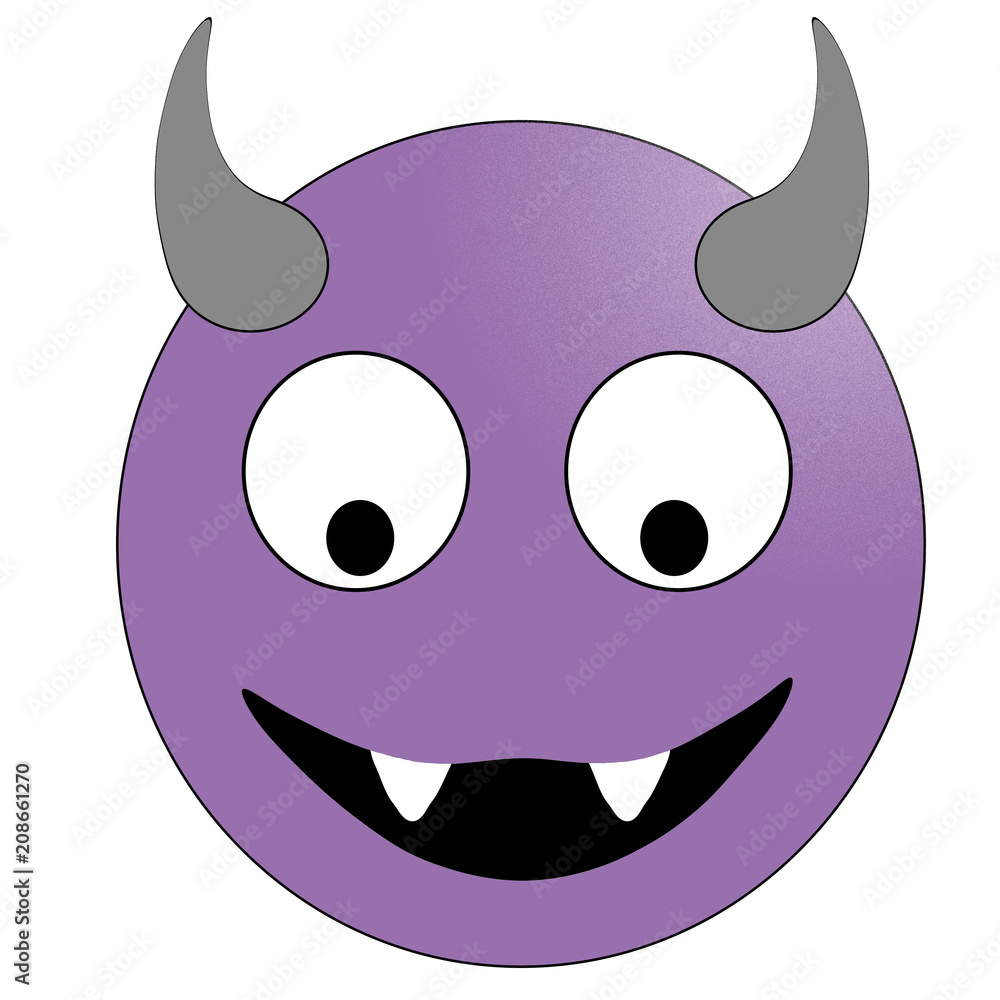 Smiling face with horns. Purple devil emoticon. Stock Illustration ...