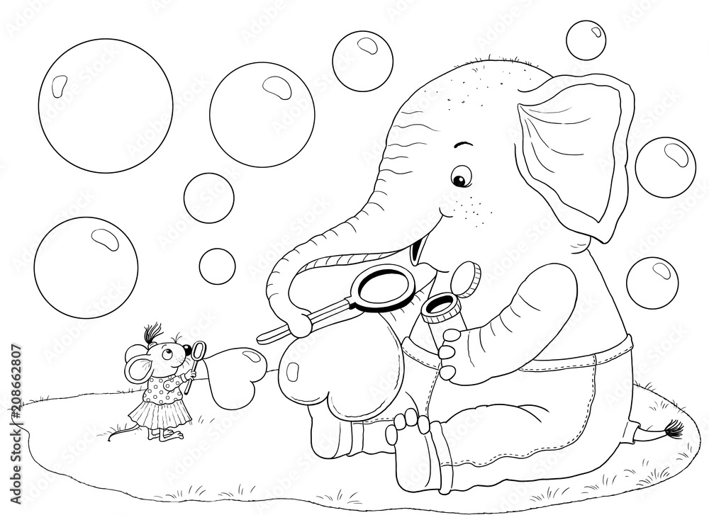 Cute and funny cartoon characters. Coloring page. Illustration for ...