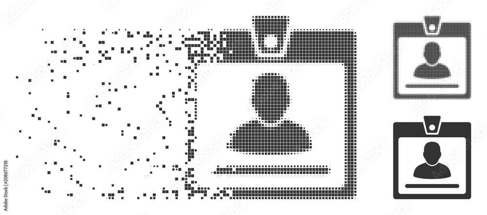 Grey vector access badge icon in fractured, pixelated halftone and ...