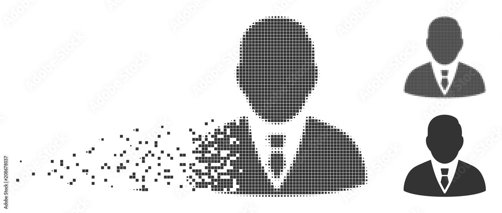 Gray vector manager icon in dissolved, pixelated halftone and undamaged ...