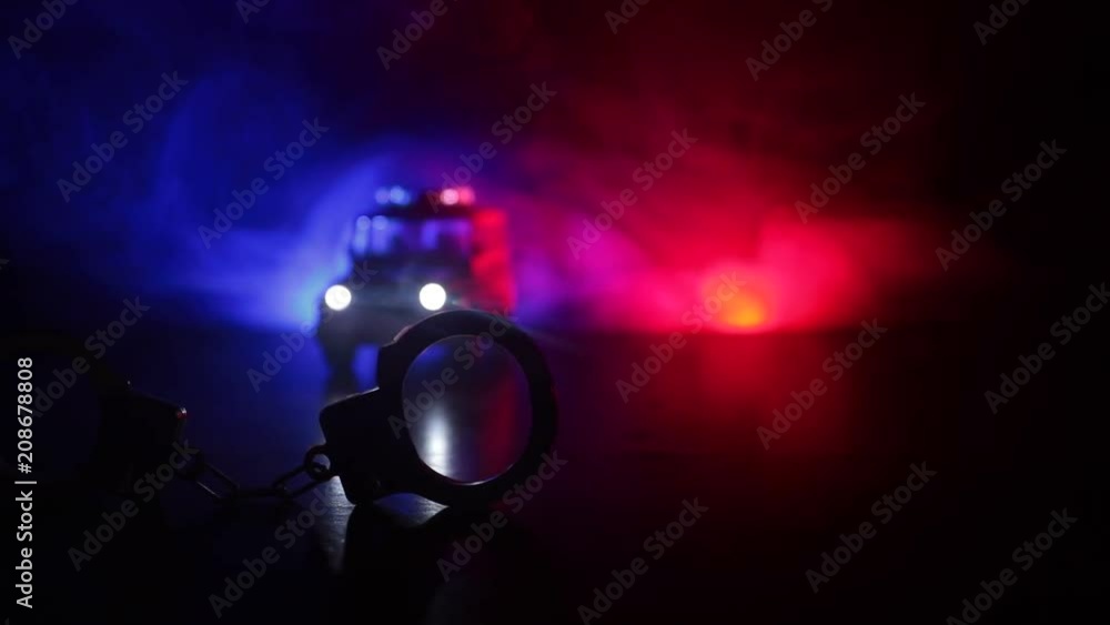 Police raid at night and you are under arrest concept. Silhouette of ...