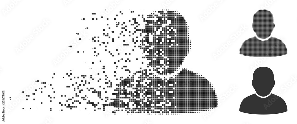 Gray vector user icon in dispersed, dotted halftone and undamaged solid ...