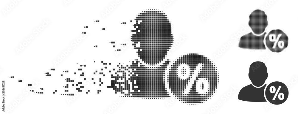 Grey vector user tax percent icon in dispersed, dotted halftone and ...