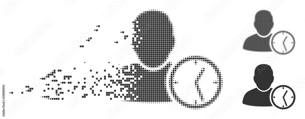 Gray vector user temporary clock icon in dispersed, dotted halftone and ...