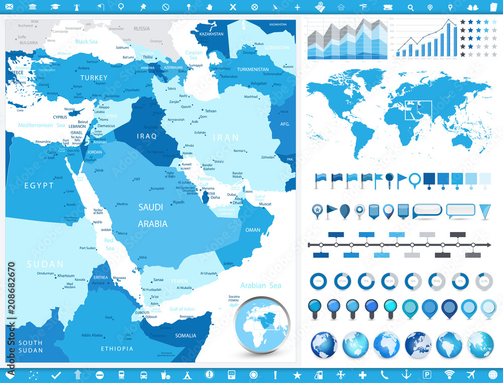 Middle East Map and infographic elements Stock Vector | Adobe Stock