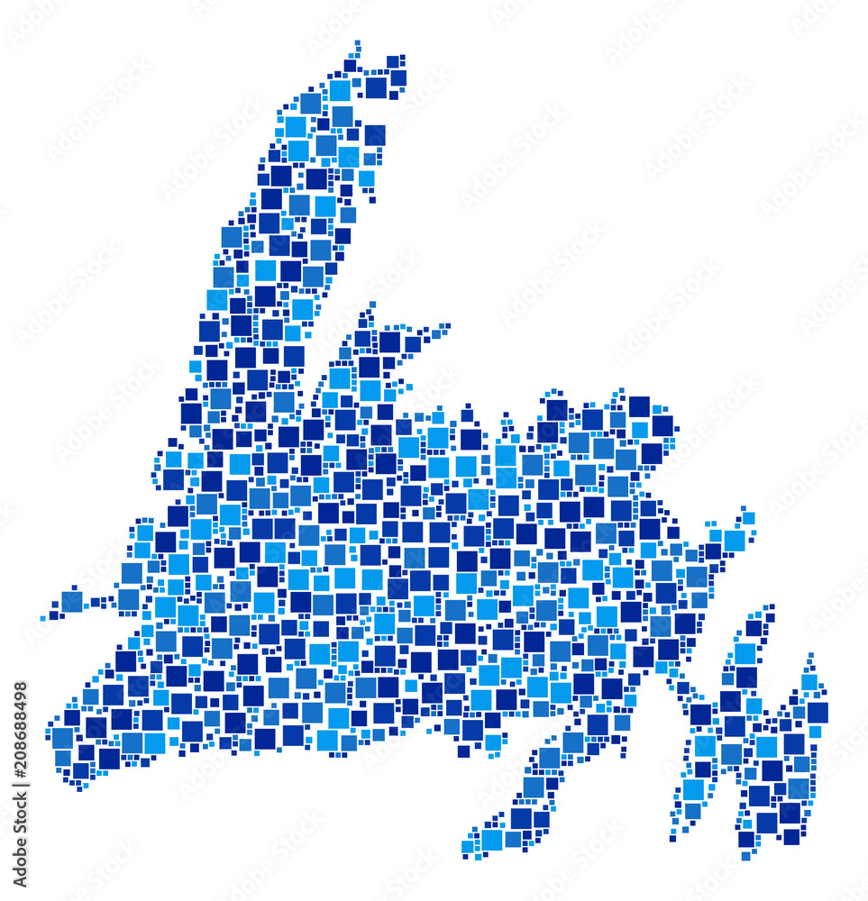 Newfoundland Island map collage of scattered filled squares in various ...