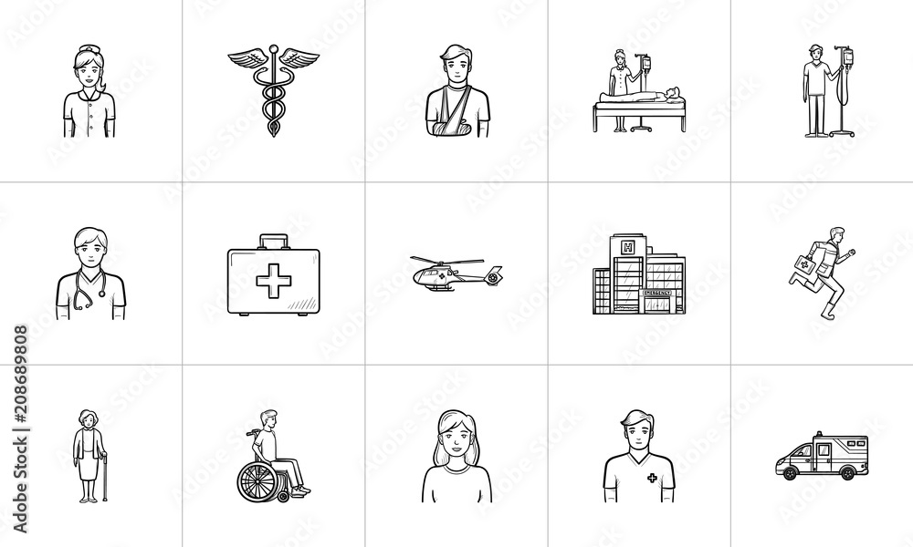 Medicine hand drawn outline doodle icon set for print, web, mobile and ...