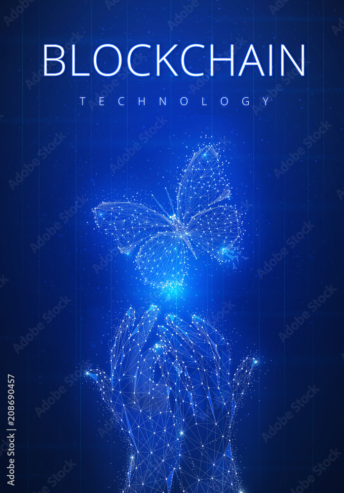 Blockchain technology futuristic hud background with glowing polygon ...