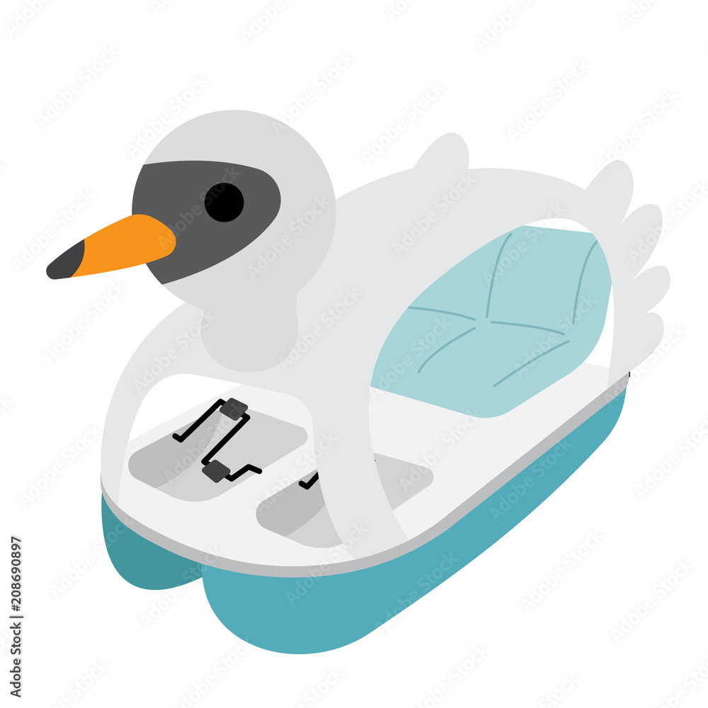 Paddle Boat transportation cartoon character perspective view isolated ...