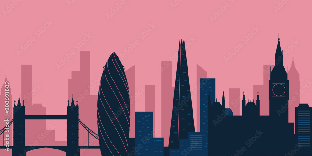 London city skyline. London skyscraper building silhouette Stock Vector ...