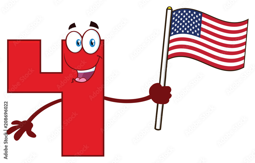 Vetor de Happy Red Number Four Cartoon Mascot Character Waving An ...