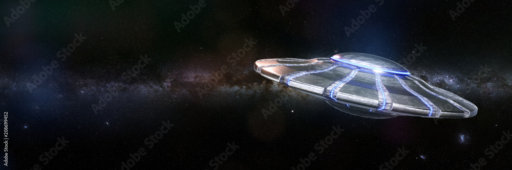 UFO, alien spaceship in outer space, advanced extraterrestrial life ...
