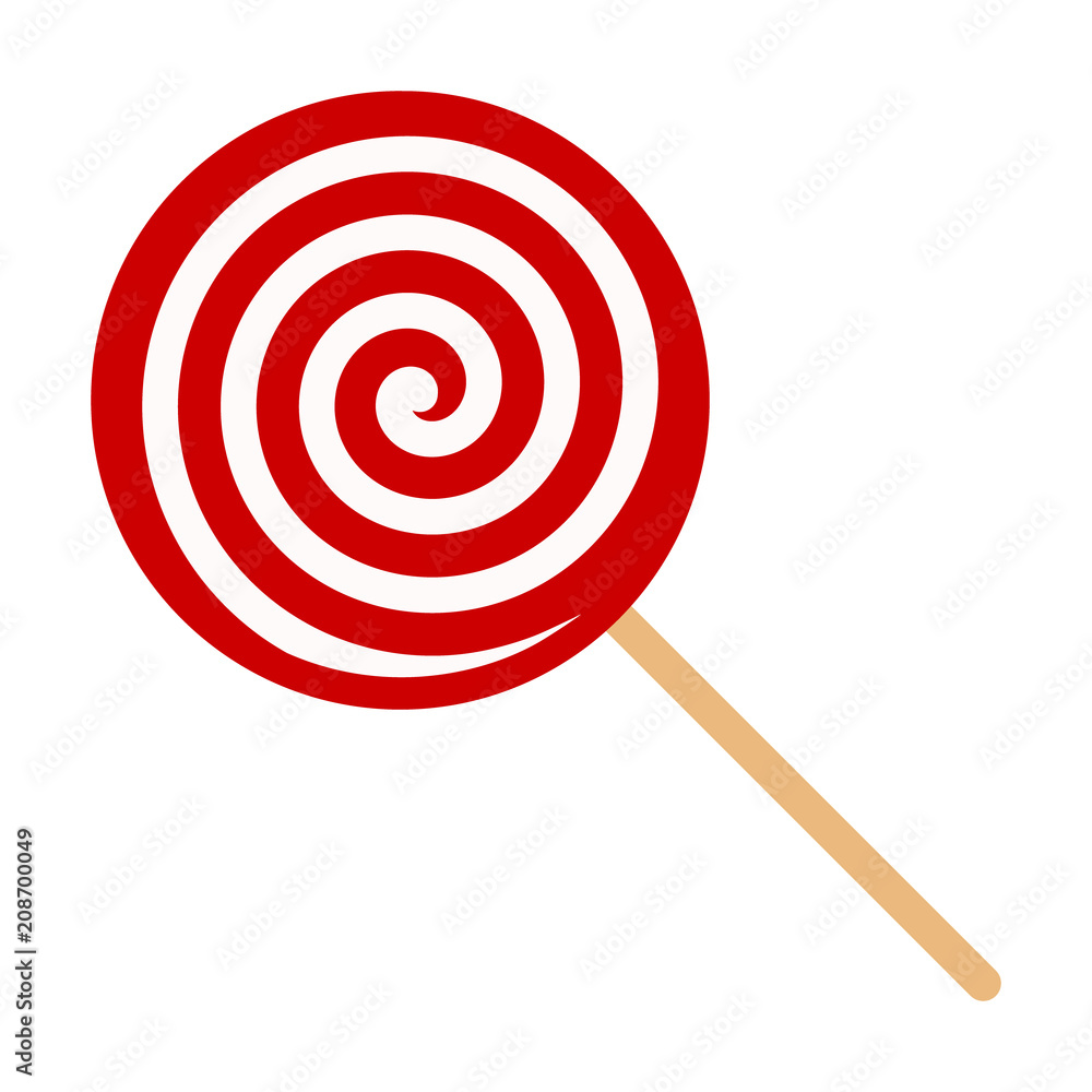 Red swirl Lollipop sucker or lolly candy flat vector icon for apps and ... Red swirl Lollipop sucker or lolly candy flat vector icon for apps and ...