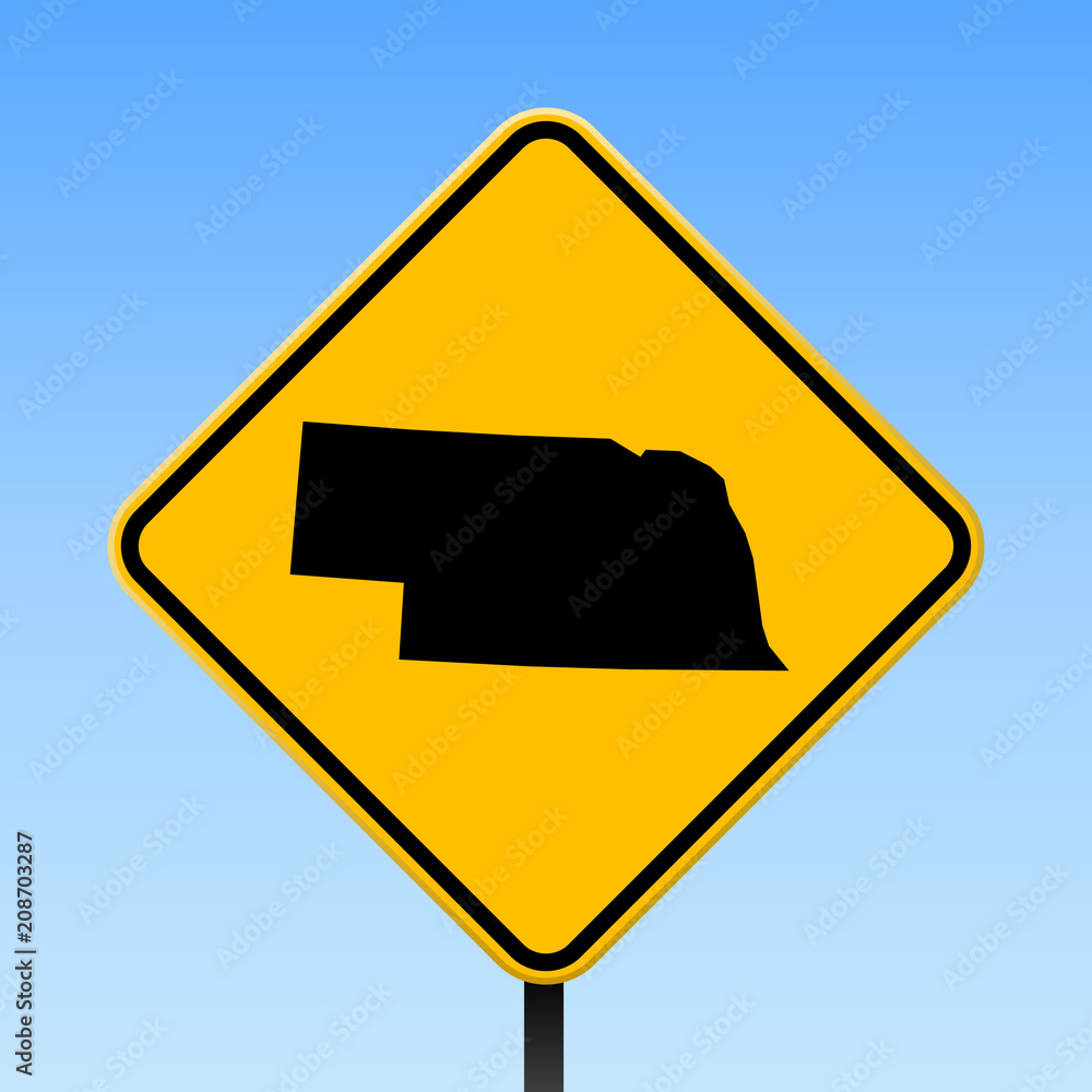 Nebraska map on road sign. Square poster with Nebraska us state map on ...