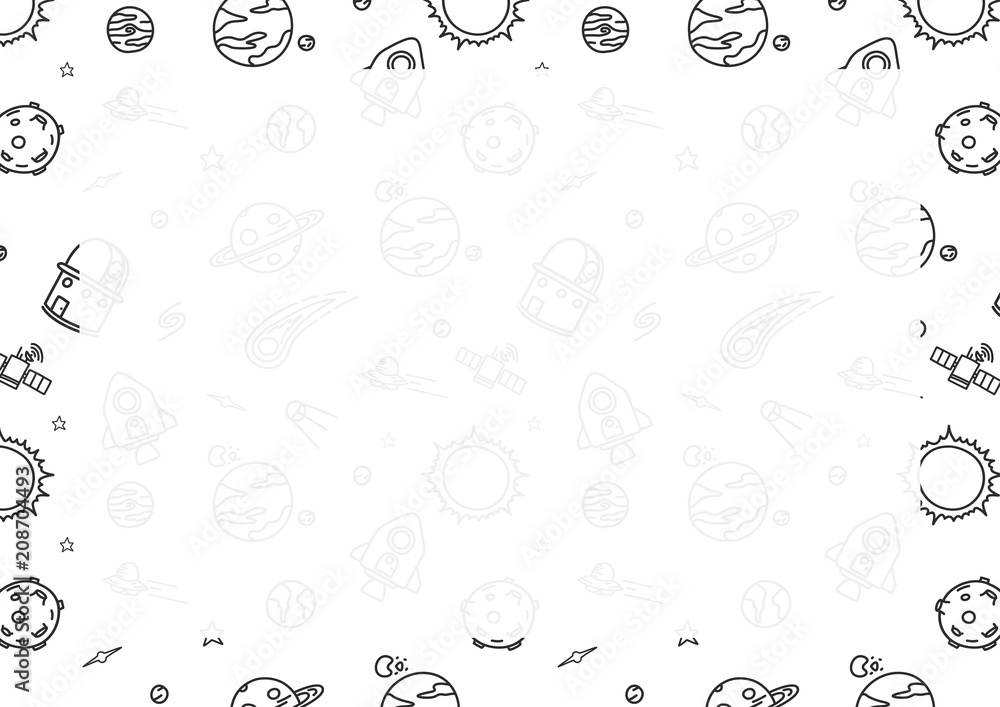 Hand-drawn doodle is space background with text box. Vector ...