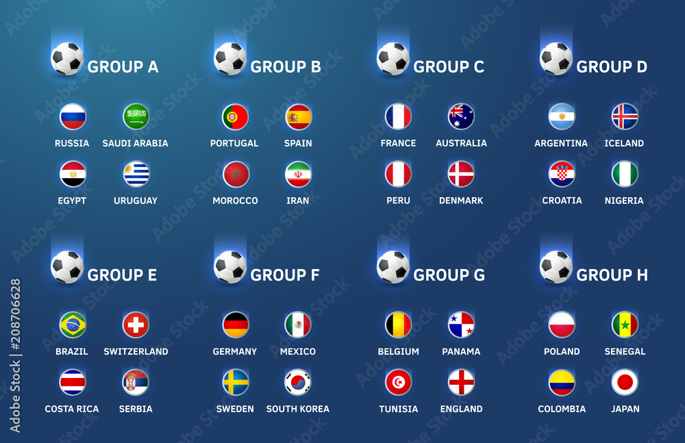 Football world cup championship teams and groups. Vector background ...