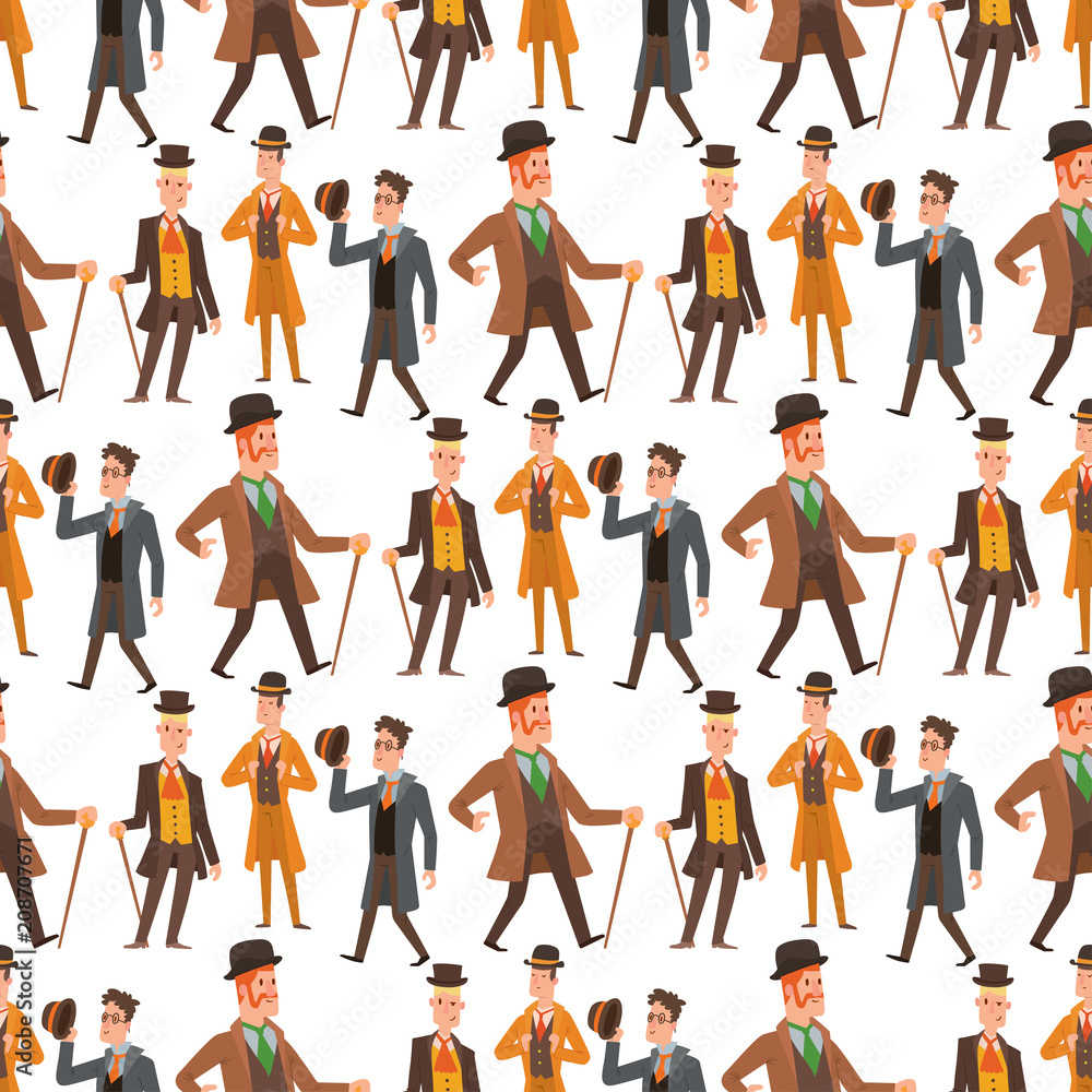 Vintage victorian cartoon gents retro people vector. Style fashion old ...