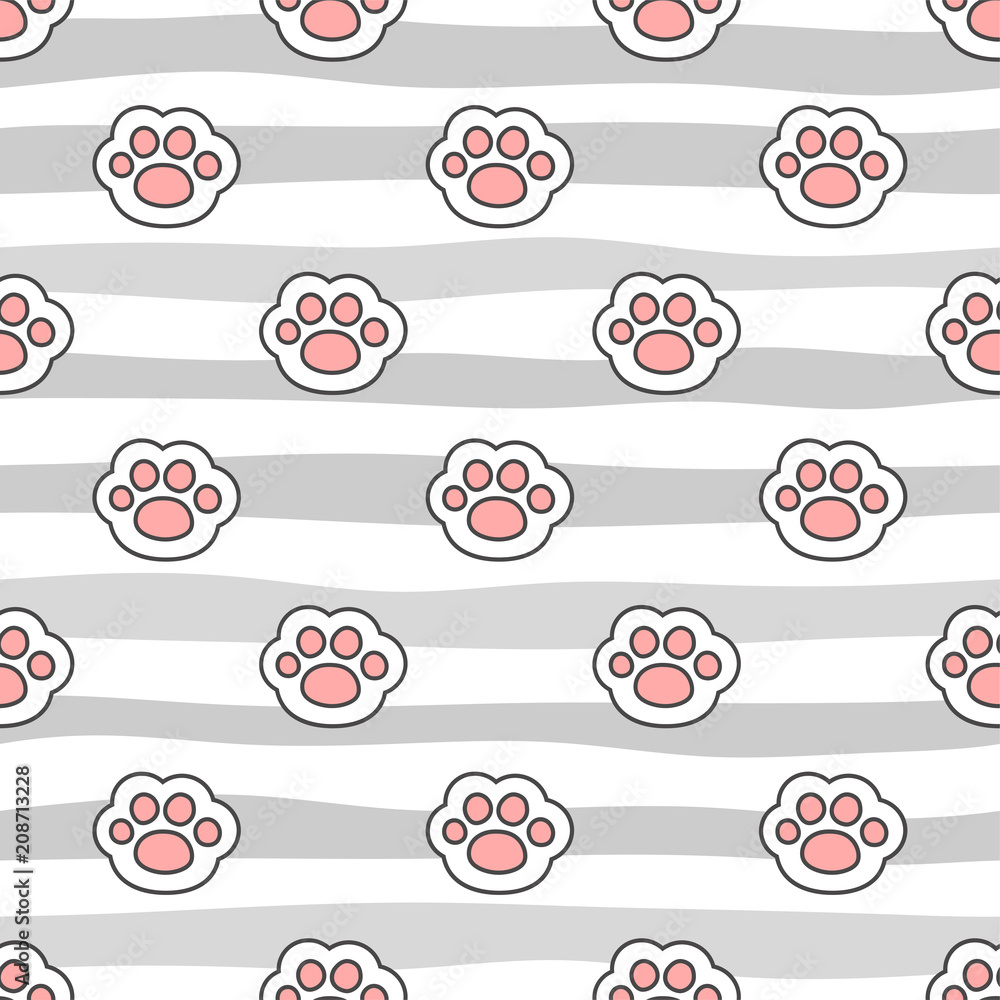 Animal Cute Paw Seamless Pattern Background, Vector Illustration Stock ...
