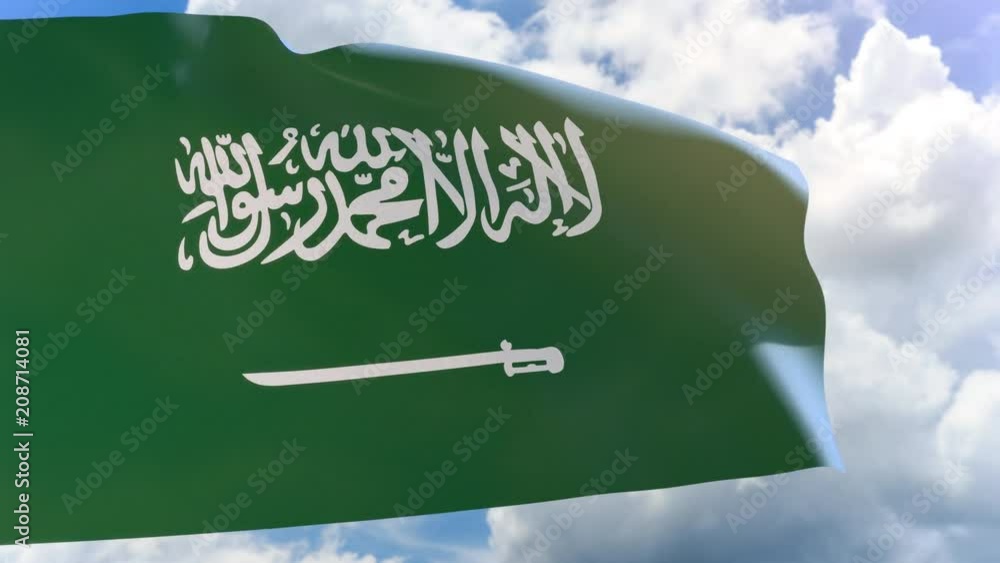 Vidéo Stock 3D rendering of Saudi Arabia flag waving on blue sky ...