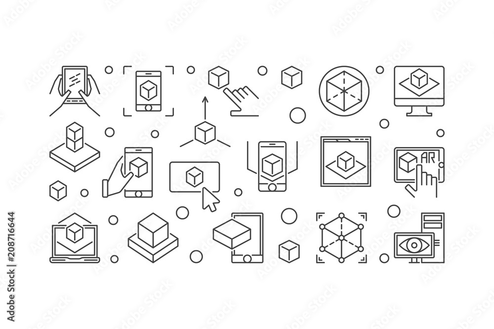 AR Technology vector line illustration or horizontal banner Stock ...